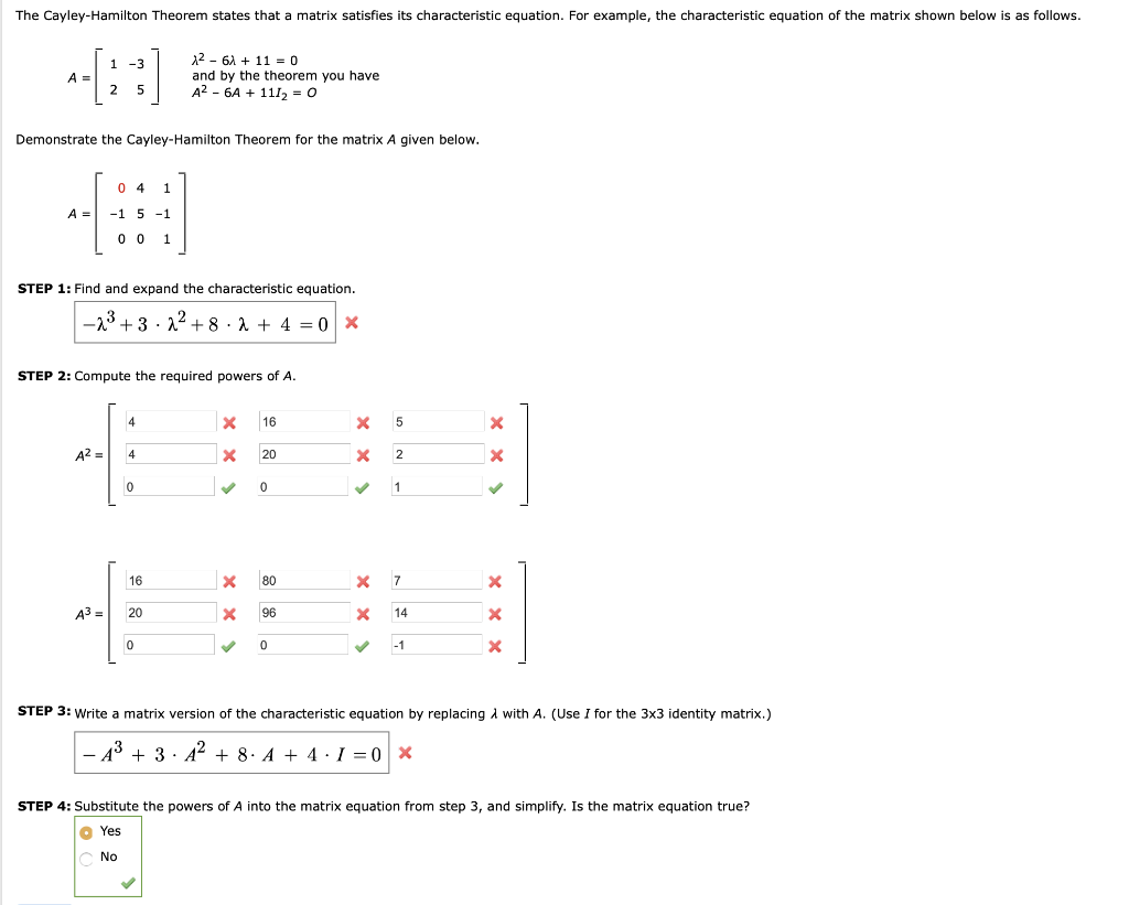 Solved The Cayley-Hamilton Theorem states that a matrix | Chegg.com