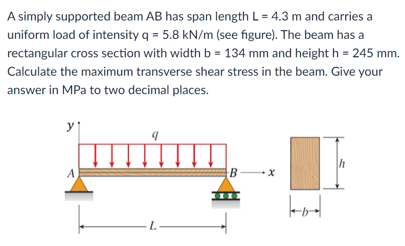 Solved A simply supported beam AB has span length L=4.3 m | Chegg.com