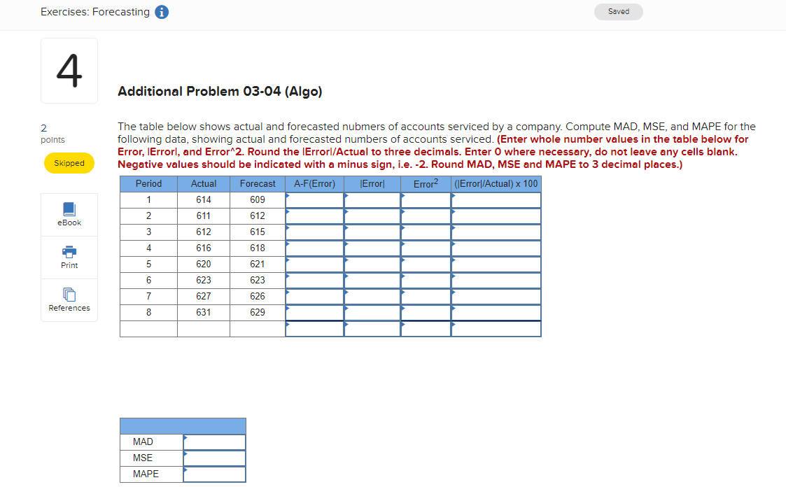 Solved Exercises: Forecasting Saved 4 Additional Problem | Chegg.com