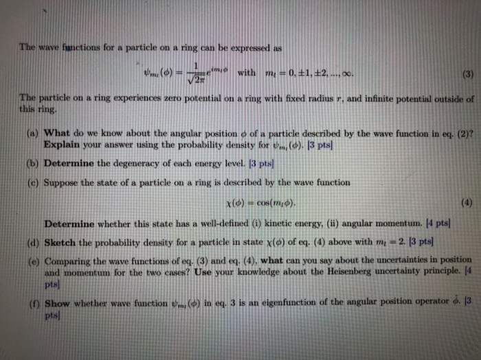 Solved The wave functions for a particle on a ring can be | Chegg.com