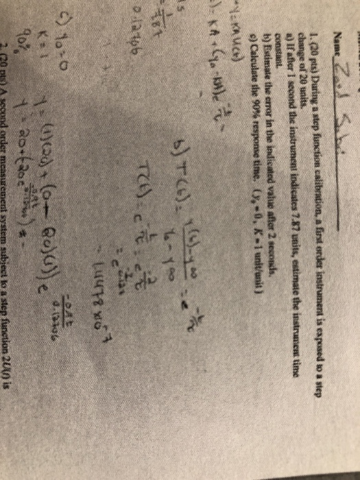 Solved 1.(20 pts) During a step function calibration, a | Chegg.com