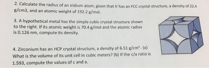 Solved 2. Calculate the radius of an iridium atom, given | Chegg.com
