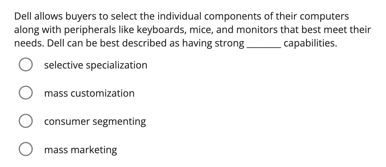 Solved Dell allows buyers to select the individual | Chegg.com