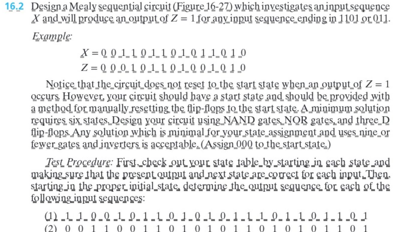 Solved 162 Design A Mealy Sequential Circuit Figure 16 27 