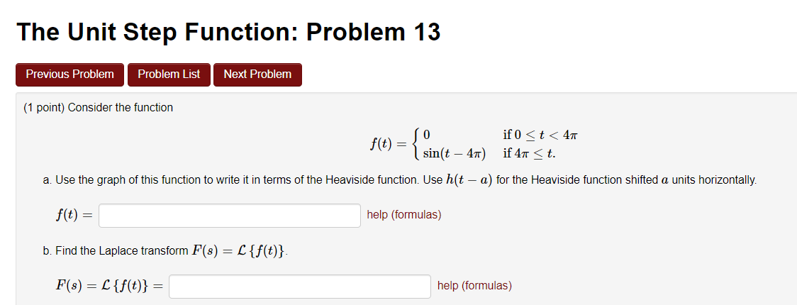 Solved The Unit Step Function: Problem 13 Previous Problem | Chegg.com