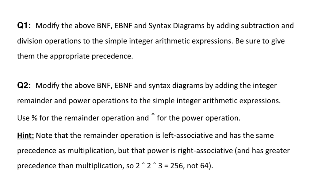 Solved BNF rules for simple integer arithmetic expressions: | Chegg.com