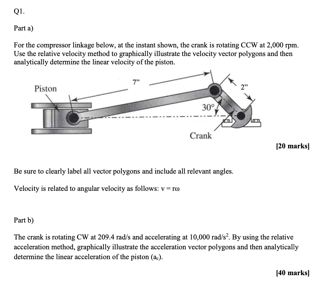 Solved Q1. Part a) For the compressor linkage below, at the | Chegg.com