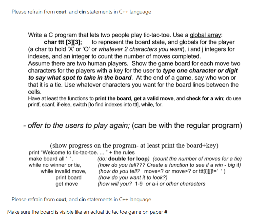 Solved Please refrain from cout, and cin statements in C++ | Chegg.com