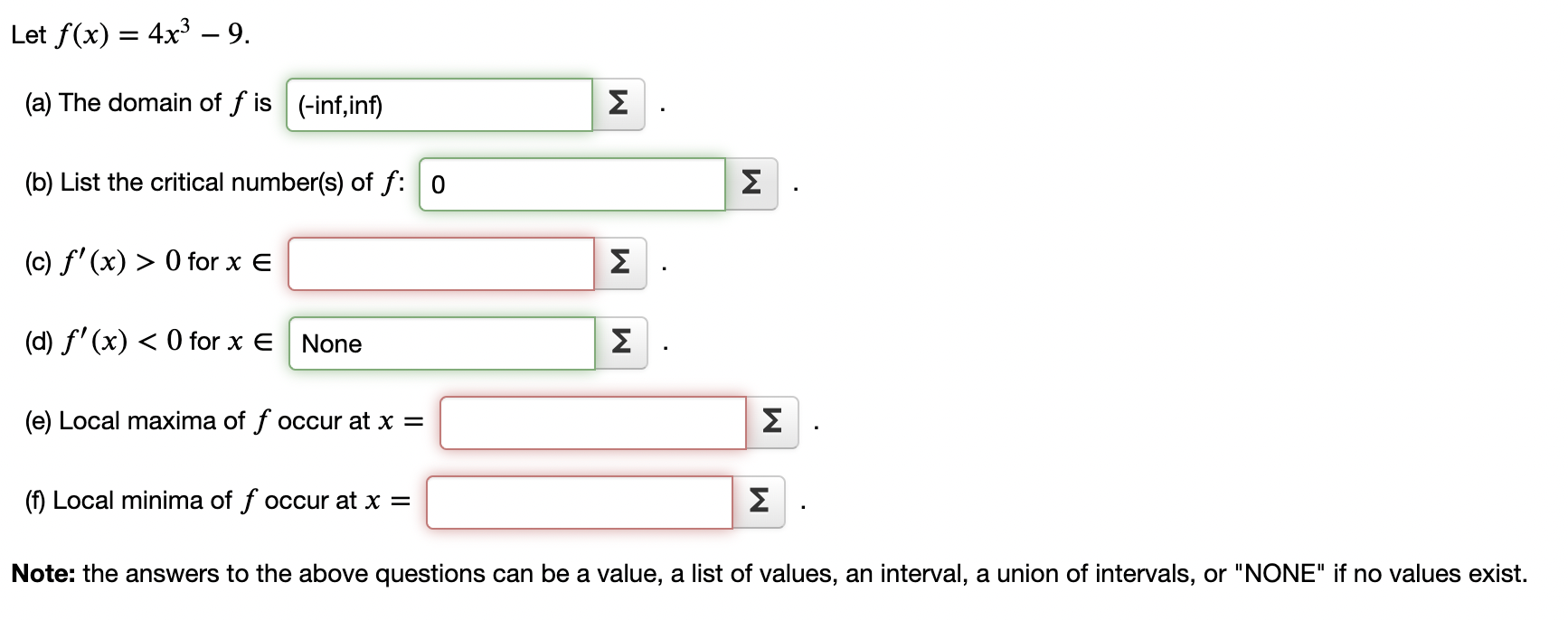 Solved Let f(x)=4x3−9 (a) The domain of f is (b) List the | Chegg.com