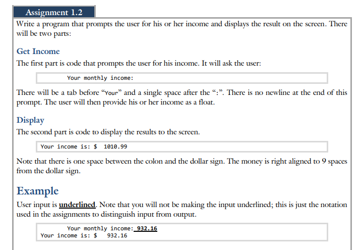 Solved Assignment 1.2 Write a program that prompts the user | Chegg.com