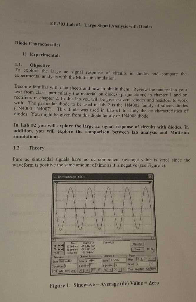 EE-203 Lab #2 Large Signal Analysis with Diodes Diode | Chegg.com