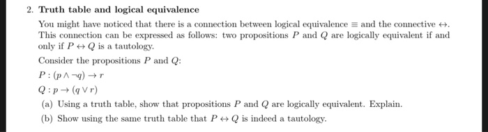 Solved 2. Truth table and logical equivalence You might have | Chegg.com