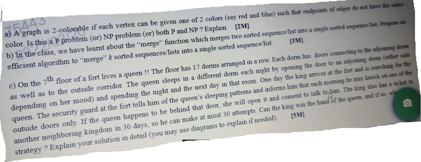 Solved 5443 a) A graph is 2-colorable if each vertex can be | Chegg.com
