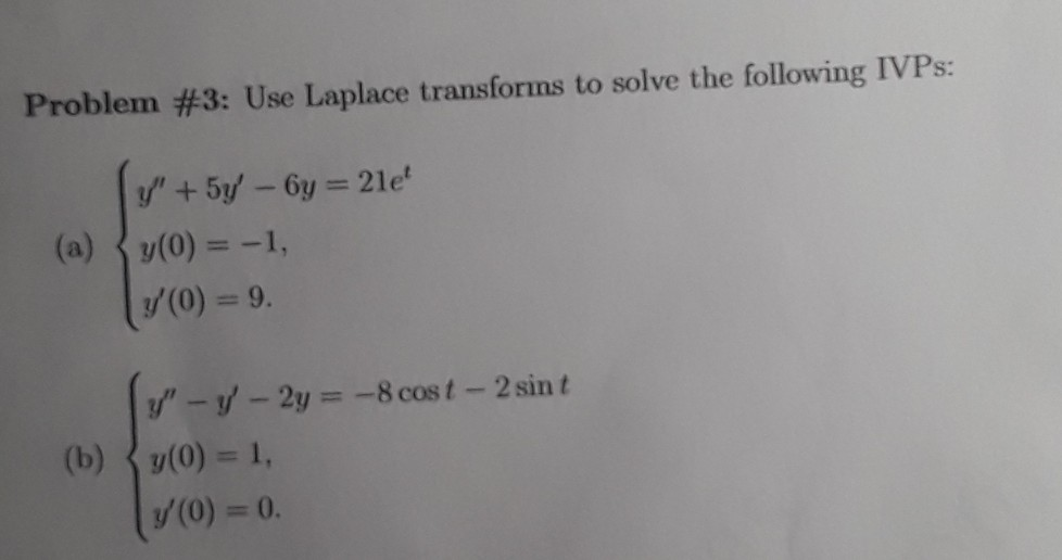 Solved Problem #3: Use Laplace transforms to solve the | Chegg.com