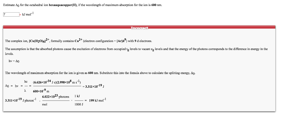 Solved Estimate Ao for the octahedral ion hexaaquacopper(ID, | Chegg.com