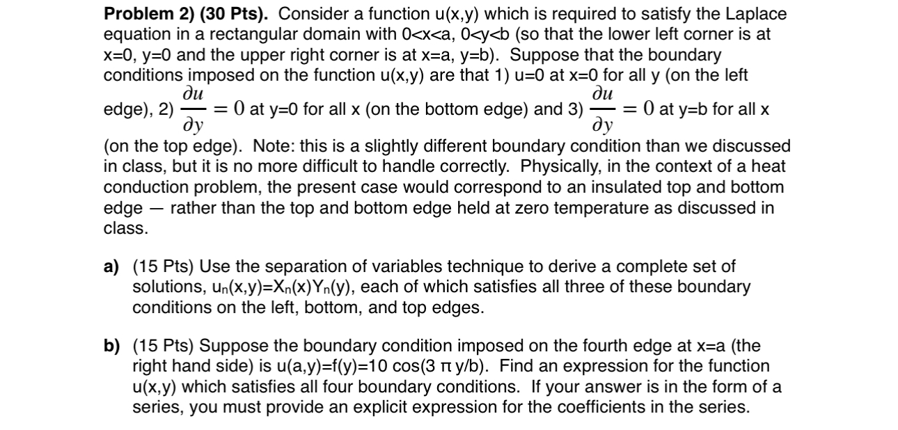 Solved Problem 2) (30 ﻿Pts). ﻿Consider a function u(x,y) | Chegg.com