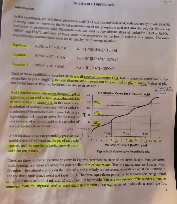 Solved Exp. 6 Titration of a Triprotic Acid experiment, you | Chegg.com