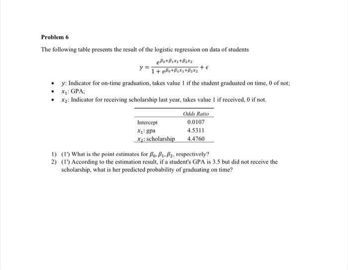 Solved Problem 6 The following table presents the result of | Chegg.com