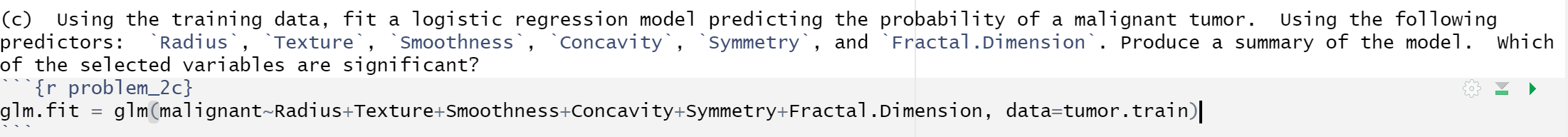(c) Using the training data, fit a logistic | Chegg.com