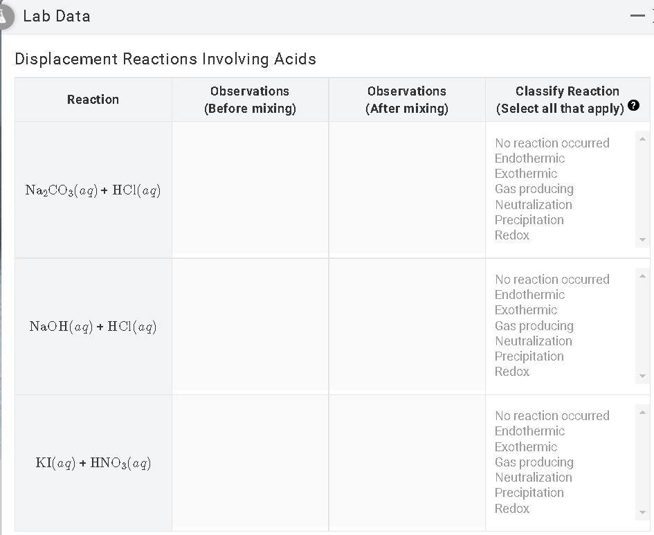 Solved Lab Data Observations (Before mixing) Reaction - X | Chegg.com