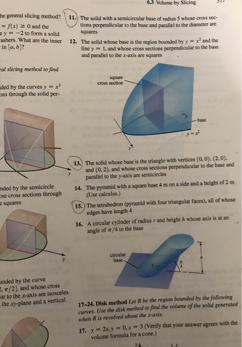 Solved 6.3 Volume by Slicing he general slicing method? 11. | Chegg.com
