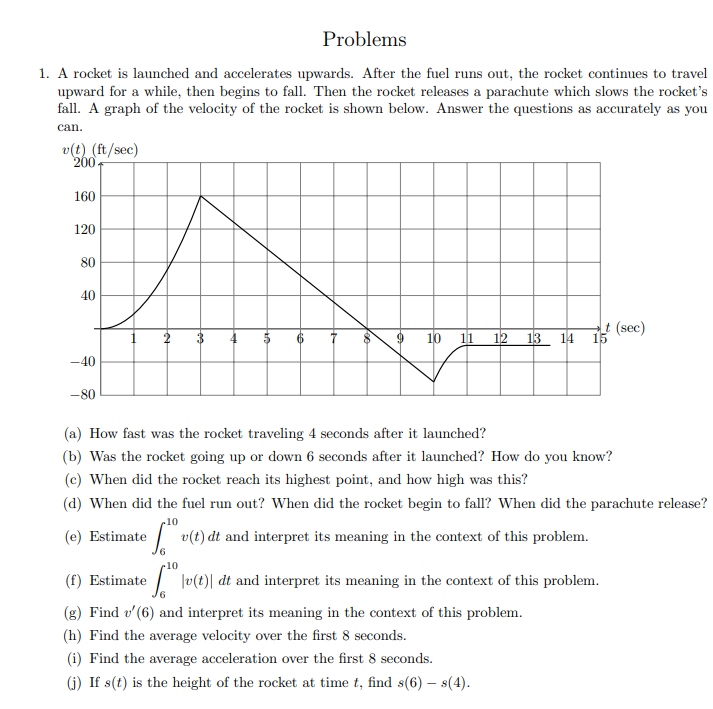 Solved Problems 1. A rocket is launched and accelerates | Chegg.com