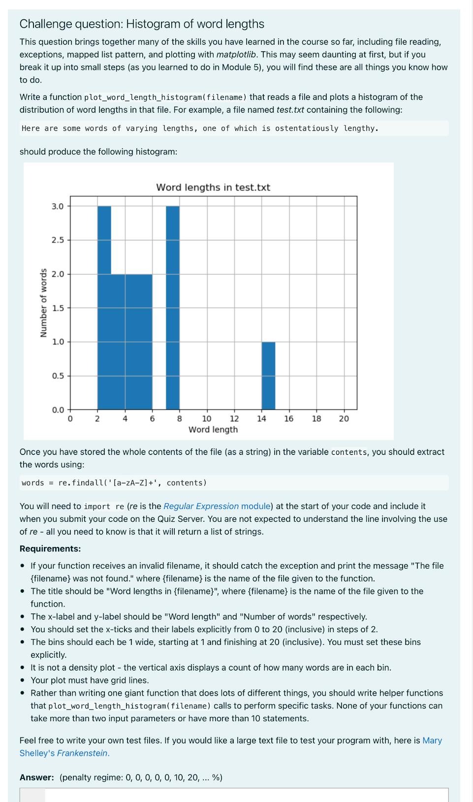 Challenge question: Histogram of word lengths This | Chegg.com