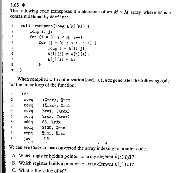 Solved 3.65 The following code transposes the elements of an | Chegg.com