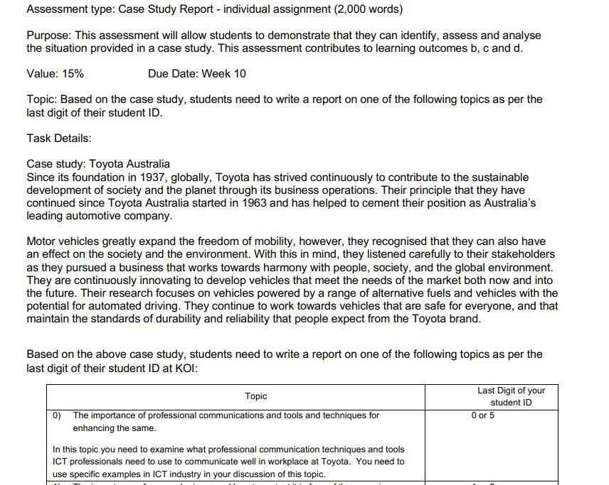 Solved Assessment type: Case Study Report - individual | Chegg.com