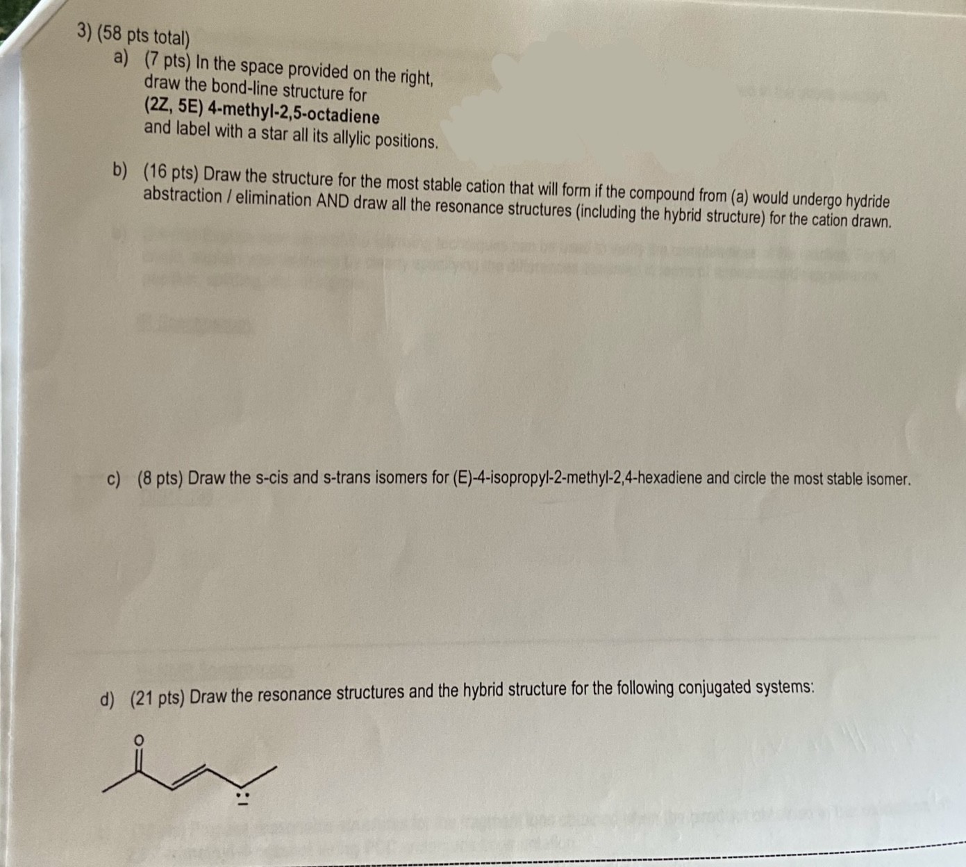 Solved total)a) (7pts) ﻿In the space provided on the | Chegg.com
