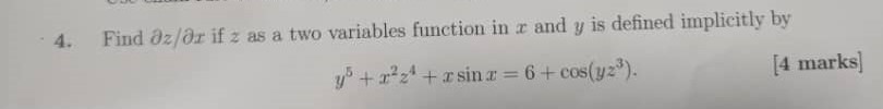 Solved 4. Find ∂z/∂x if z as a two variables function in x | Chegg.com