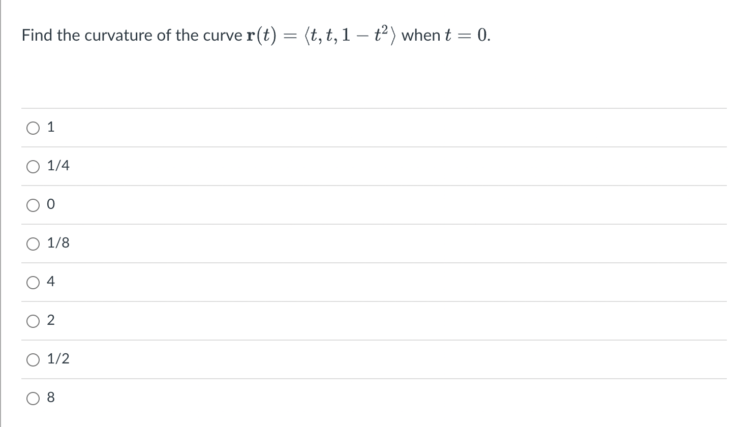 Solved Find the curvature of the curve r(t)= t,t,1−t2 when | Chegg.com