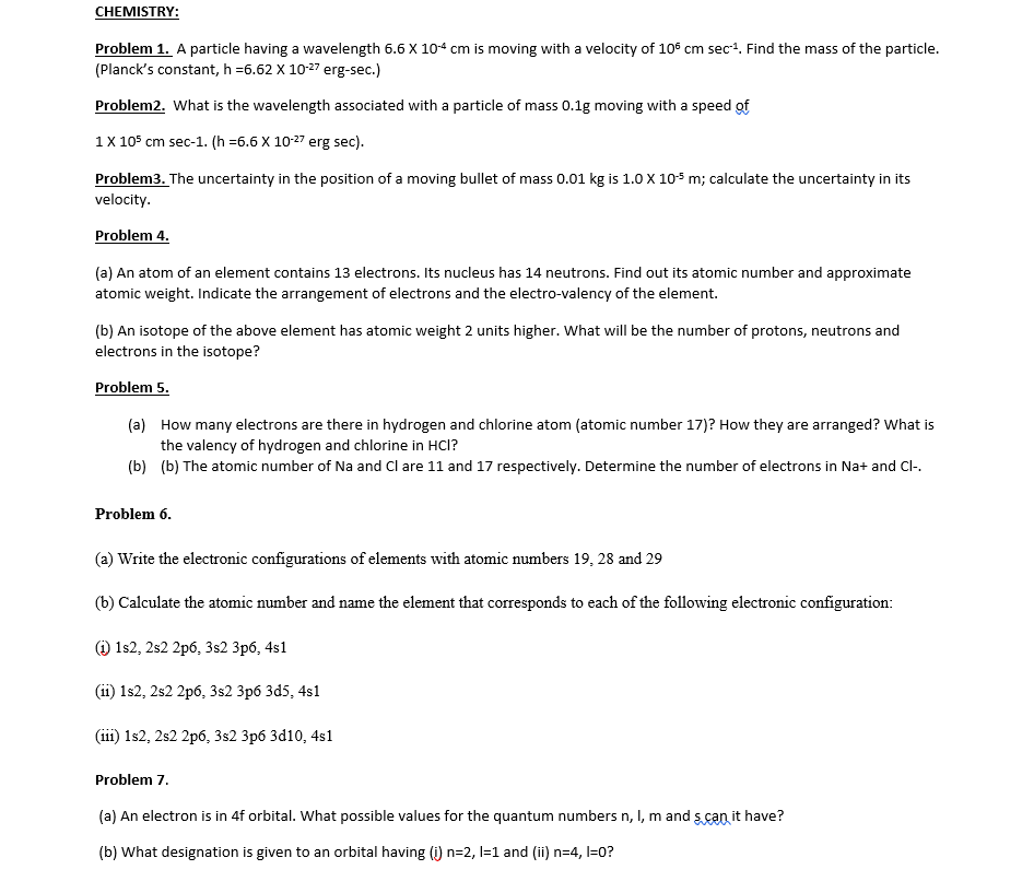 Solved CHEMISTRY: Problem 1. A particle having a wavelength | Chegg.com