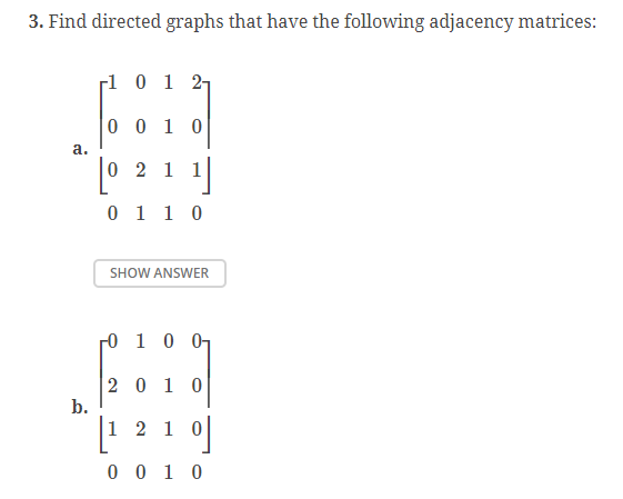 Solved 3. Find directed graphs that have the following | Chegg.com