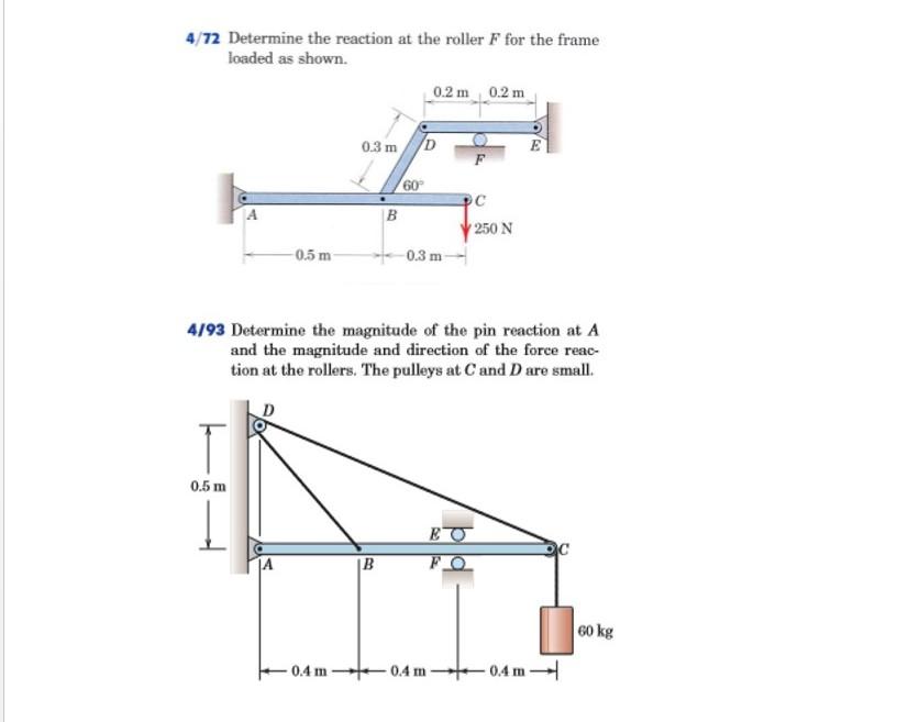 Solved 4 72 Determine The Reaction At The Roller F For The