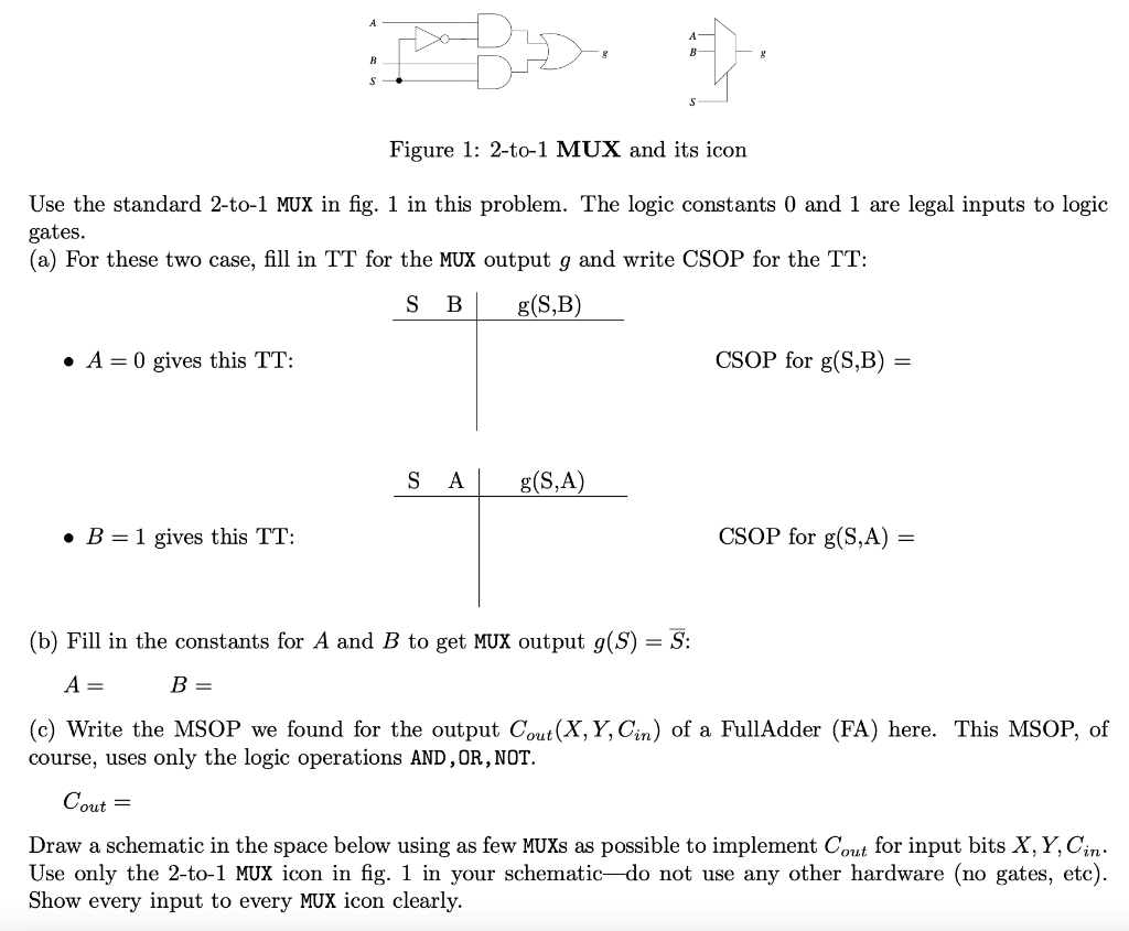 Solved A BA B В Figure 1: 2-to-1 MUX and its icon Use the | Chegg.com