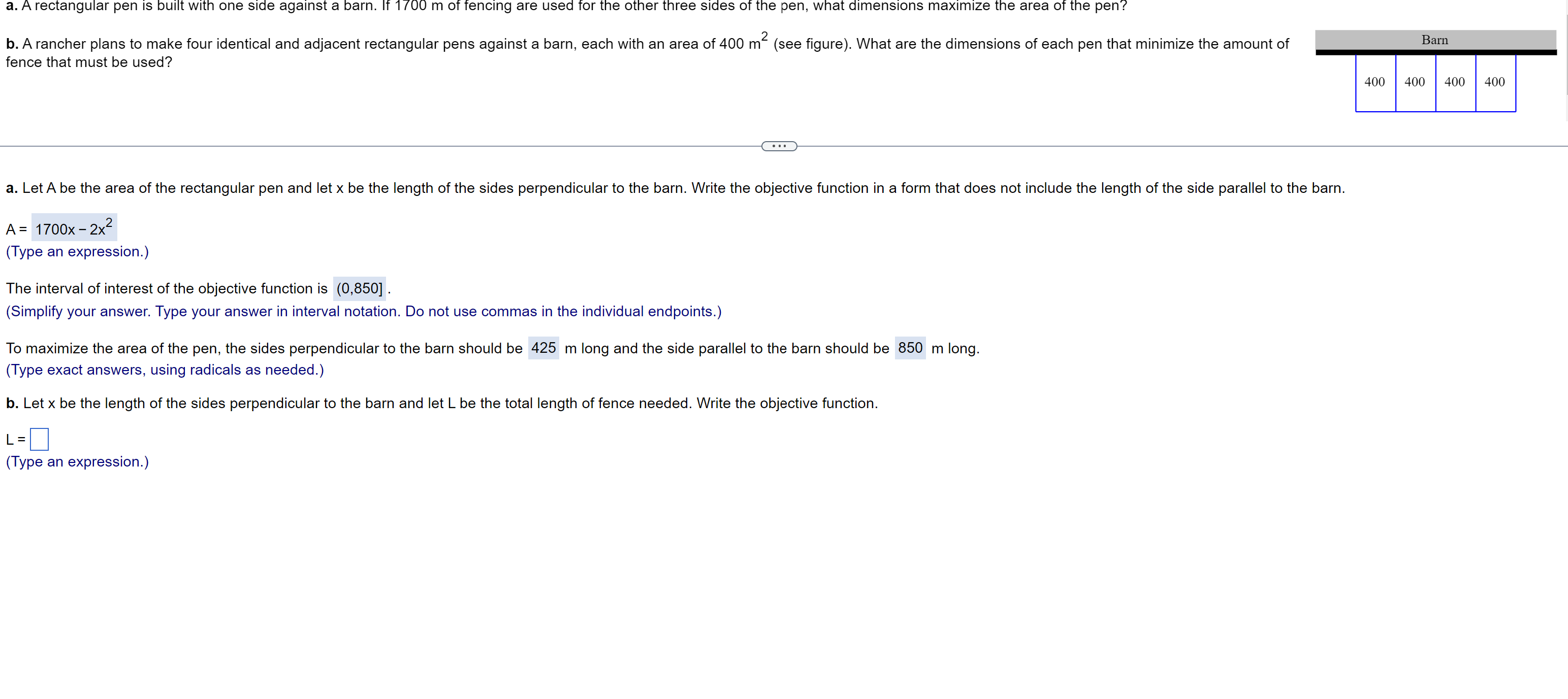 Solved a. ﻿A rectangular pen is built with one side against | Chegg.com