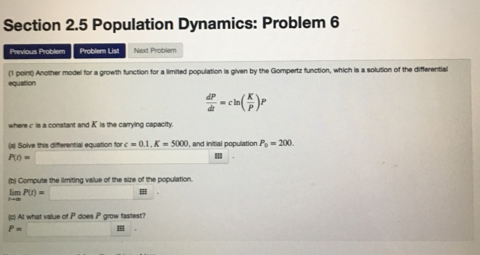 Solved Section 2 5 Population Dynamics Problem 6 Previous