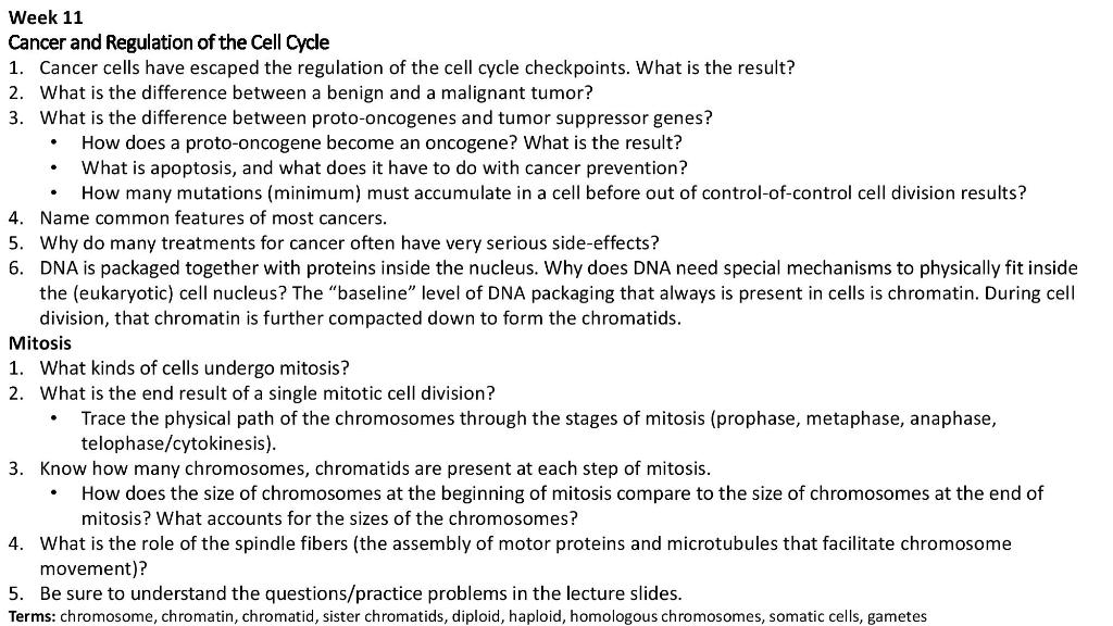 Solved . Week 11 Cancer and Regulation of the Cell Cycle 1. | Chegg.com