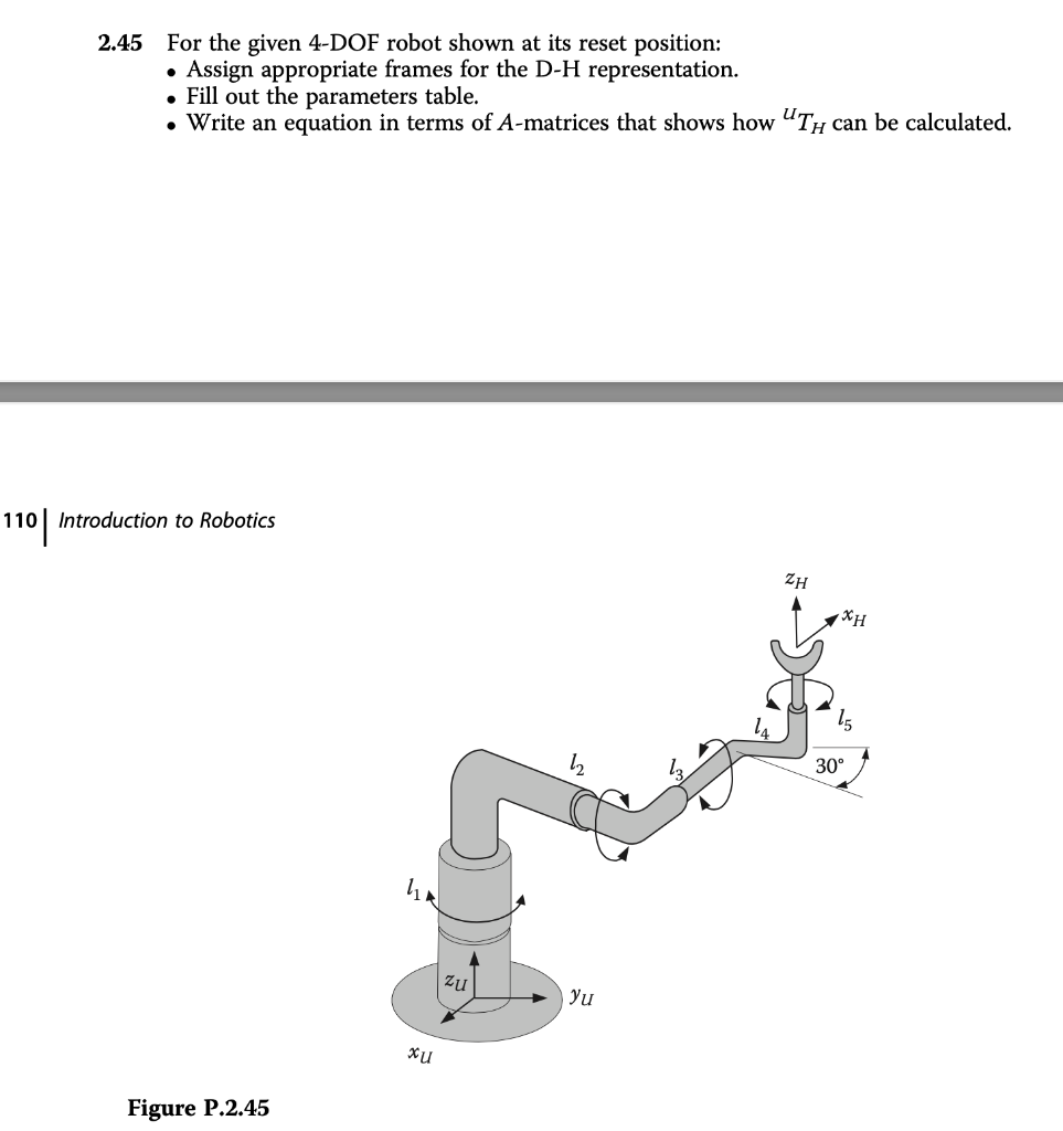 Solved 2.45 For the given 4-DOF robot shown at its reset | Chegg.com