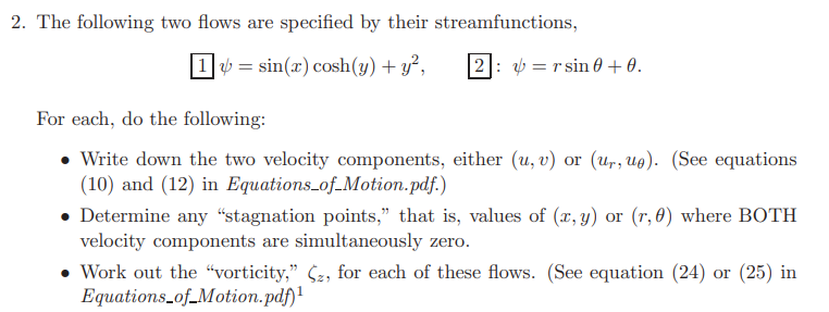Solved The following two flows are specified by their | Chegg.com