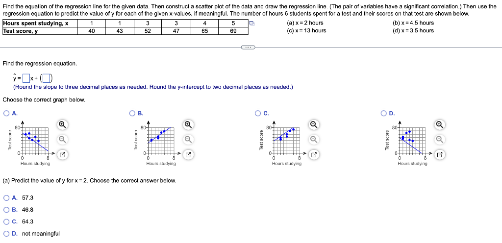 Solved Find the equation of the regression line for the | Chegg.com