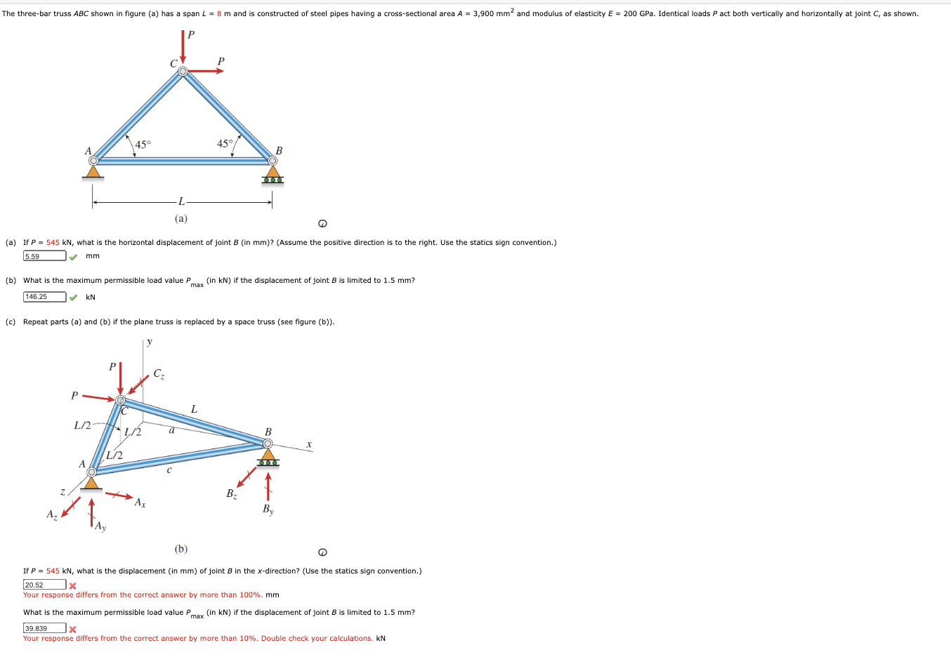 Solved The three-bar truss ABC shown in figure (a) has a | Chegg.com