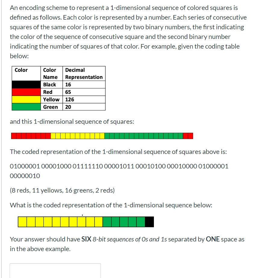 Solved An encoding scheme to represent a 1-dimensional | Chegg.com