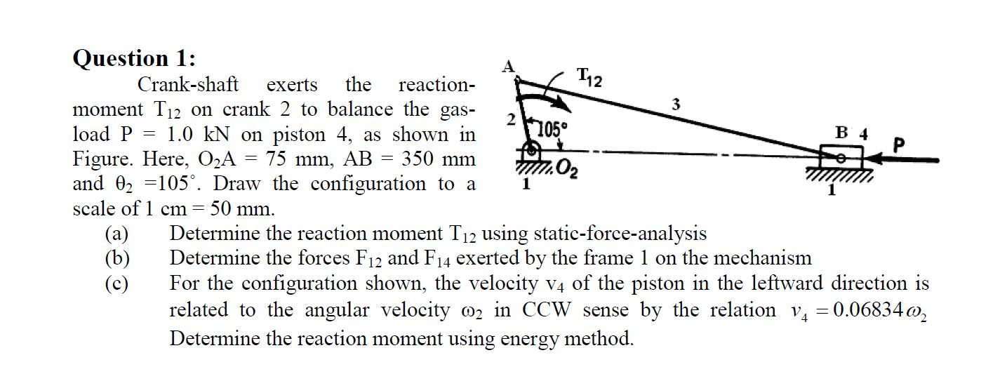 Solved 142 3 2 = 1 Question 1: Crank-shaft exerts the | Chegg.com