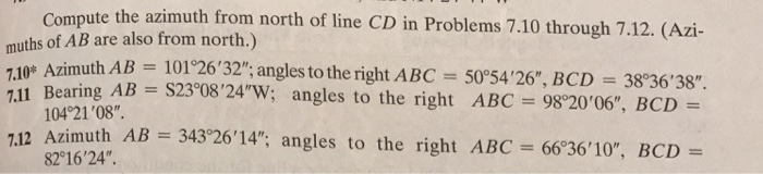 Solved ute the azimuth from north of line CD in Problems | Chegg.com