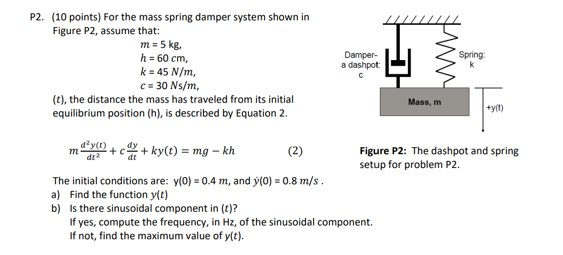 Solved P2. (10 points) For the mass spring damper system | Chegg.com