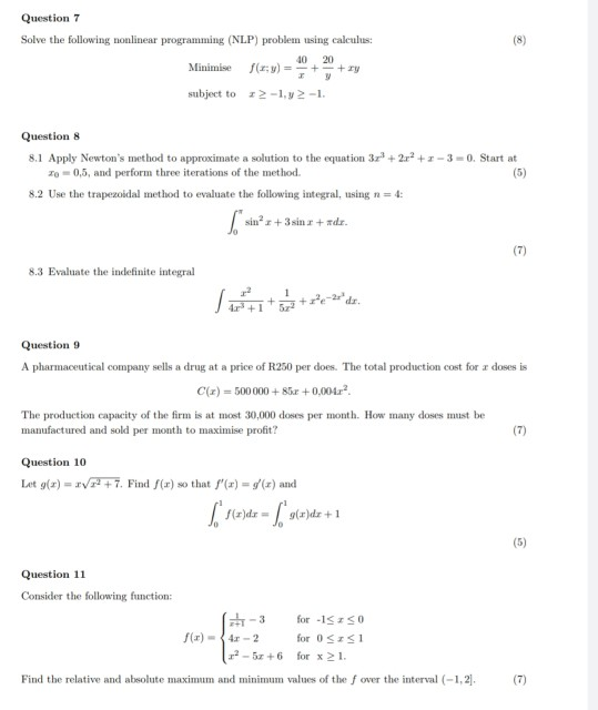 Solved Question 7 Solve the following nonlinear programming | Chegg.com