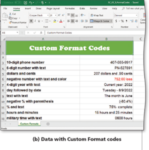 Solved Custom Format Codes 310-digit phone number 4 6-digit | Chegg.com