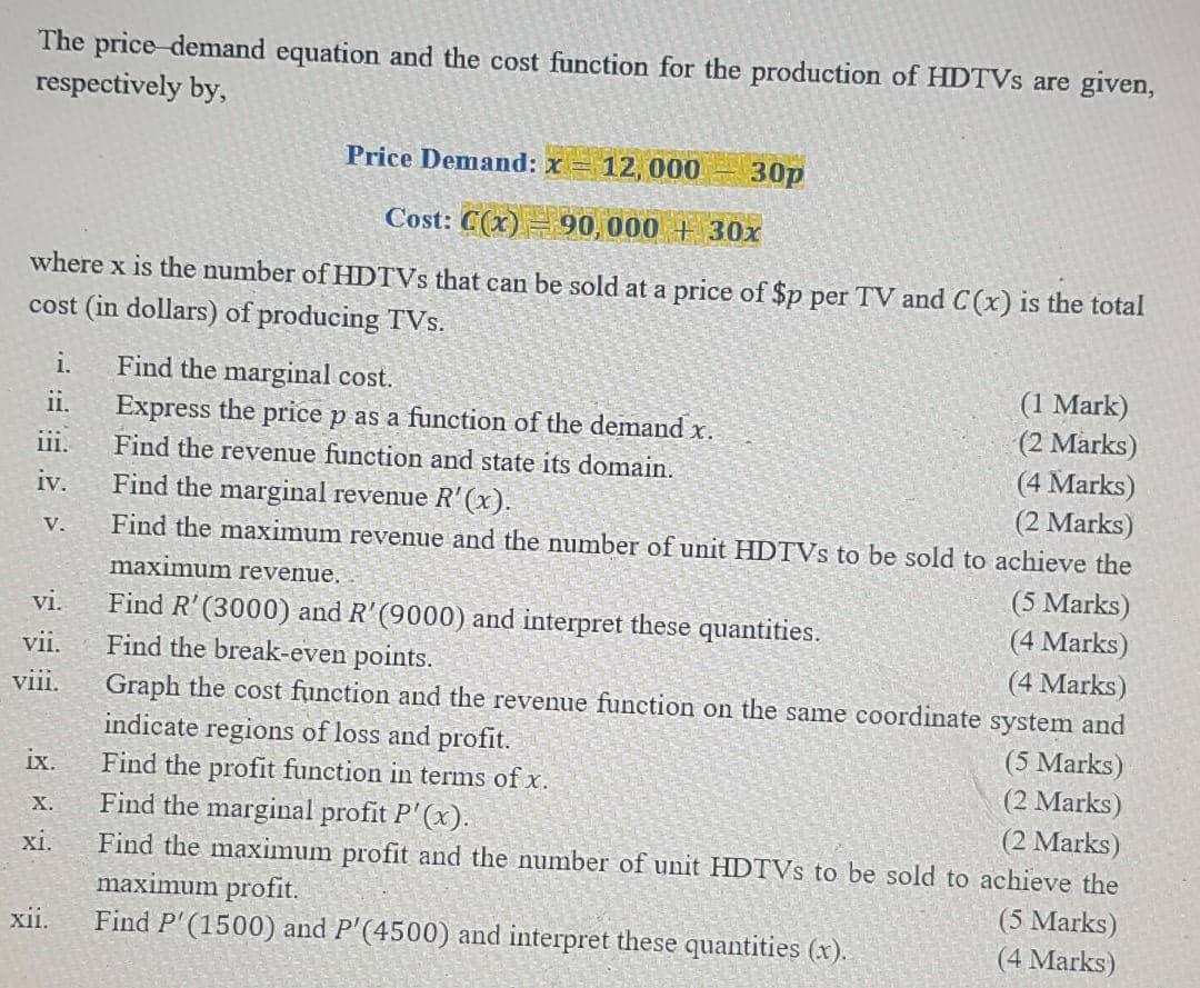 Solved The price demand equation and the cost function for | Chegg.com